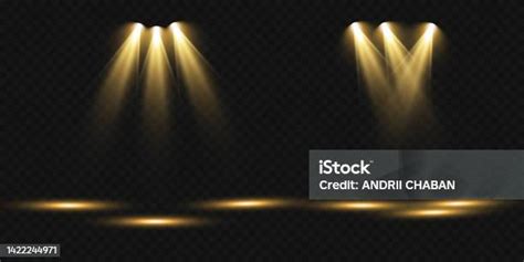 벡터 스포트라이트 세트입니다 다양한 형태의 빛 황색 무대 스포트라이트 조명 효과 광선 조명 효과 벡터 일러스트레이션 배경 주제에 대한 스톡 벡터 아트 및 기타 이미지