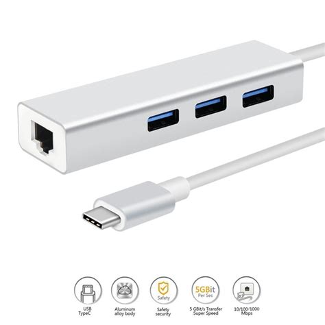 Silver 1GBPS CNCT0356 USB Type C To Gigabit Lan 3 Port USB 3 0 Hub ID 23530633662