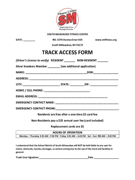 Fillable Online Track Access Form Ihb South Milwaukee Fitness