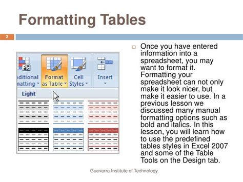 Lesson 11 Formatting Tables