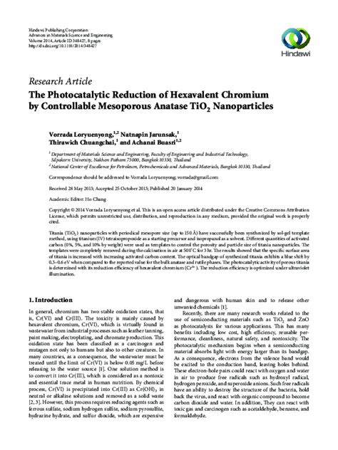 Pdf The Photocatalytic Reduction Of Hexavalent Chromium By