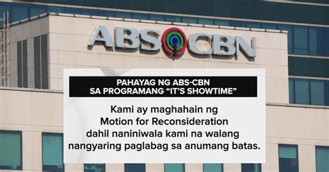 Abs Cbn Issues Statement On Mtrcbs Suspension Of Its Showtime