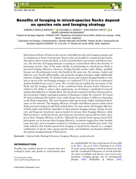 Pdf Benefits Of Foraging In Mixed‐species Flocks Depend On Species Role And Foraging Strategy