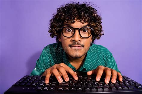 Closeup Photo Of Arabian Guy Excited Programmer Looking In Pc Screen