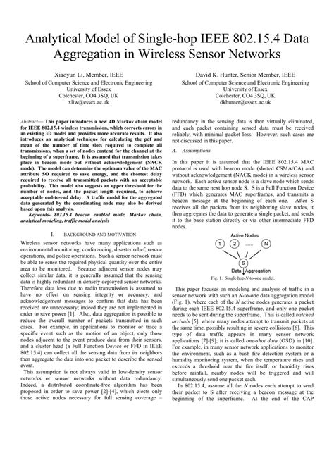 pdf analytical model of single hop ieee 802 15 4 data aggregation in wireless sensor networks