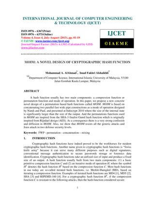 Moim A Novel Design Of Cryptographic Hash Function PDF