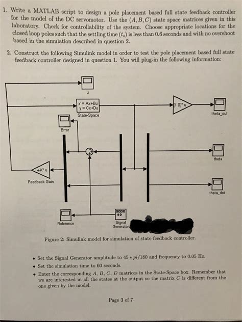 Solved State Feedback Controller For Position Control Of A Chegg