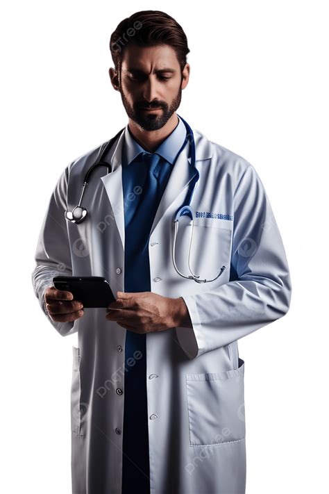 Handsome Male Doctor Wearing Uniform On The Phone Photorealistic Handsome Male Doctor Handsome