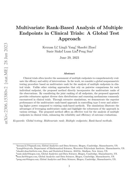 multivariate rank based analysis of multiple endpoints in clinical trials a global test