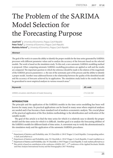 Pdf The Problem Of The Sarima Model Selection For The Forecasting Purpose