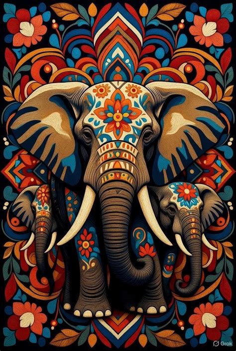 Elephant Mandala Style Wall Art Print Etsy