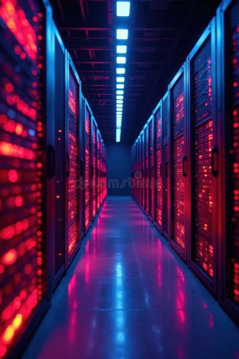 Chromatic Server Array In A Glowing Advanced Data Center Clean Rgb Rack Stock Illustration