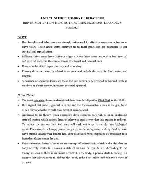 Unit Vi Neurobiology Of Behaviour Pdf Memory Sexual Arousal