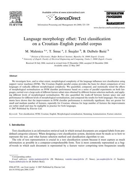 Pdf Language Morphology Offset Text Classification On A Croatianenglish Parallel Corpus