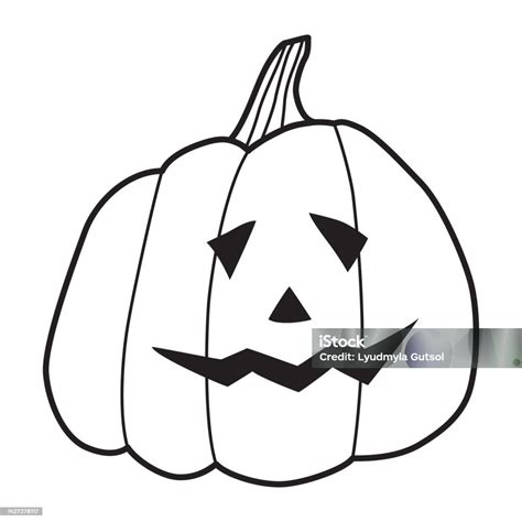 웃기는 귀여운 호박과 미소 할로윈 새겨진 호박 낙서 스케치 간단한 그림 어린이를위한 색칠 공부 책 할로윈 축하를위한 디자인 요소 흰색에 고립된 벡터 일러스트 레이 션 10