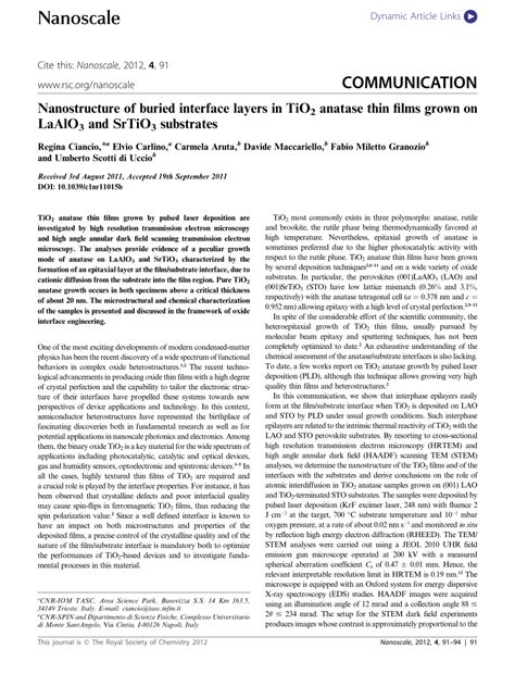 Pdf Nanostructure Of Buried Interface Layers In Tio2 Anatase Thin Films Grown On Laalo3 And