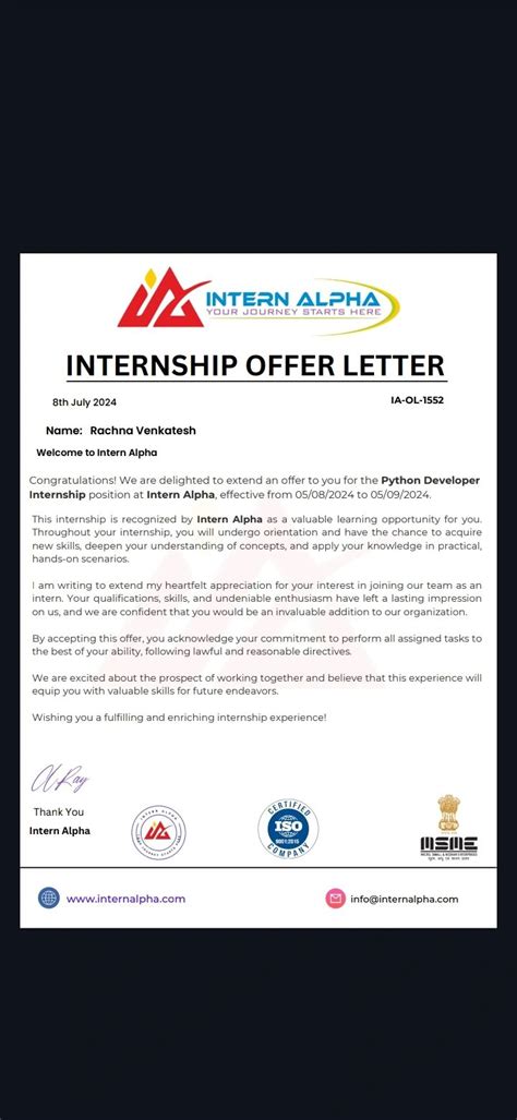 rachna venkatesh on linkedin intern internship internalpha