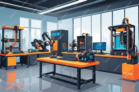premium photo robotics lab with 3d printers vector lasercutting machines