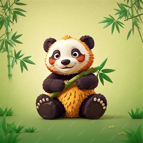 Premium Photo Cute Panda Bite Bamboo Cartoon Vector Icon Illustration