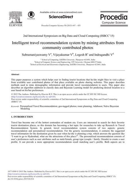 Pdf Intelligent Travel Recommendation System By Mining Attributes From Community Contributed