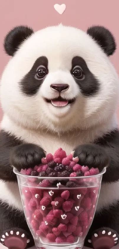 Cute Panda With Berries Free Download