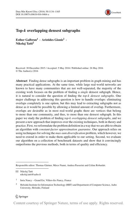 Top K Overlapping Densest Subgraphs Request Pdf