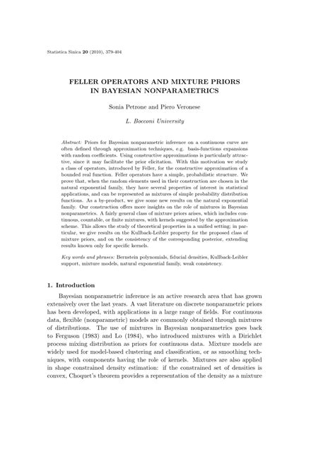 Pdf Feller Operators And Mixture Priors In Bayesian Nonparametrics