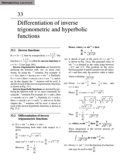 Differentiation Of Inverse Trigonometric And Hyperbolic Functions Pdf Trigonometric