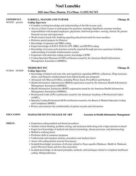 Coding Supervisor Resume Samples Velvet Jobs