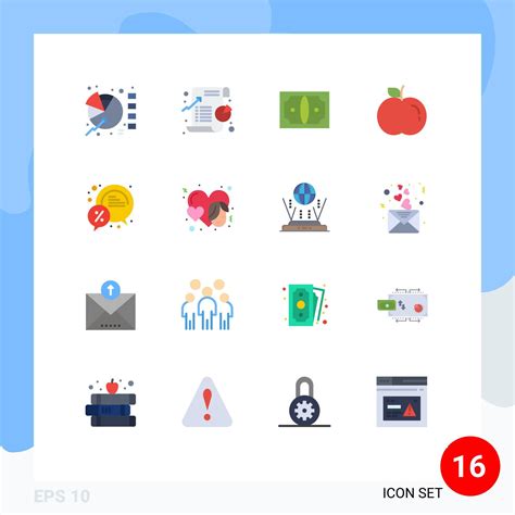 Flat Color Pack Of 16 Universal Symbols Of Discount Bubble Statistic Food Money Editable Pack Of