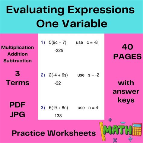 Evaluate Algebraic Expressions Digital And Print Activity Pre