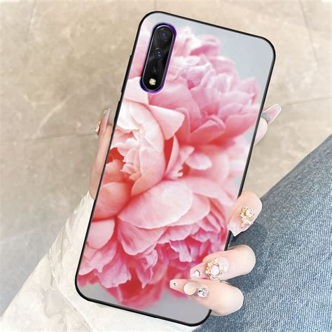 Vivo S V Case Fashion Black Soft Phone Casing For Vivos Painted Heart Flower Silicone