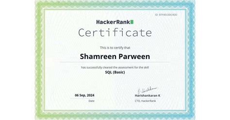 Hackerrank Skill Certificate Shamreen Parween