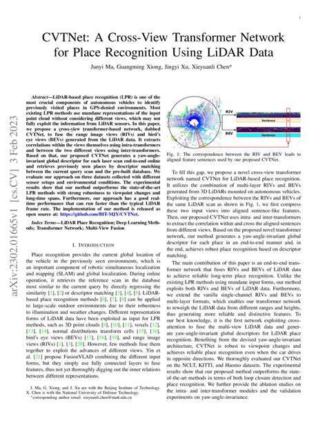 Cvtnet A Cross View Transformer Network For Place Recognition Using Lidar Data Deepai