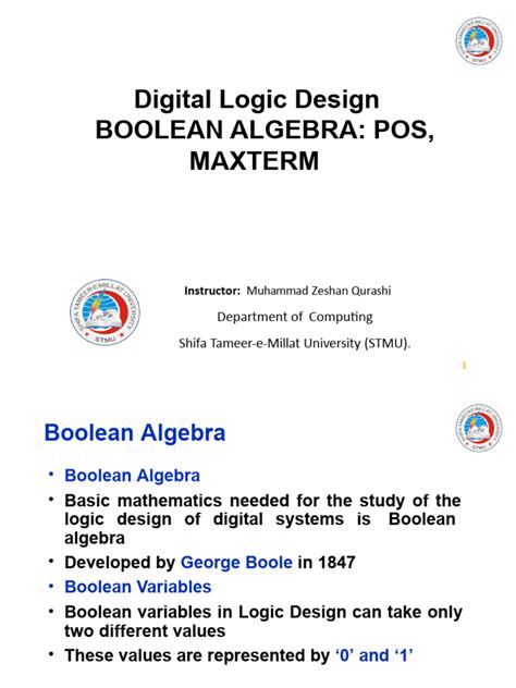 lecture 11 sop pos minterm maxterm pdf boolean algebra teaching
