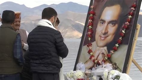 Rahul Gandhi Pays Tribute To Father Rajiv Gandhi At Pangong Lake In