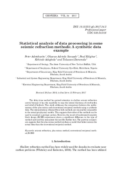 Pdf Statistical Analysis Of Data Processing In Some Seismic Refraction Methods A Synthetic