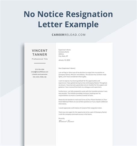 Resignation Letter With No Notice Free 11 Resignation Letters No