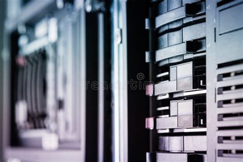 Cluster Of Data Storage Ssd Hard Drives Inside Server Rack Stock Image Image Of Network