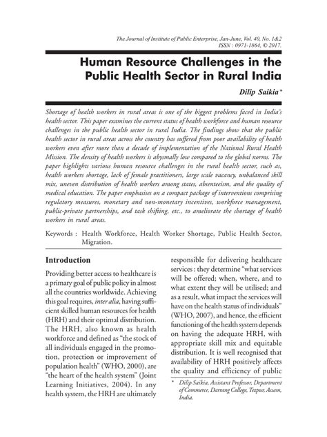 Pdf Human Resource Challenges In The Public Health Sector In Rural India