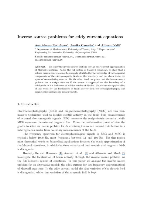 Pdf Inverse Source Problems For Eddy Current Equations