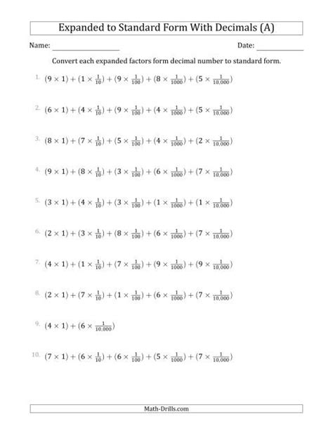 Converting Expanded Factors Form Decimals Using Fractions To Standard Form 1 Digit Before The