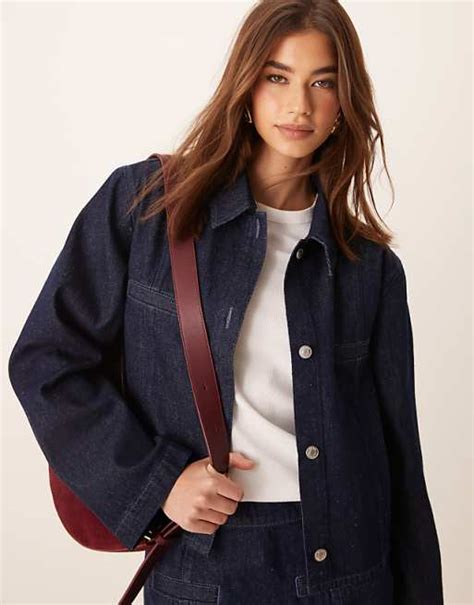 Asos Design Denim Boxy Fit Cropped Denim Jacket In Indigo Asos