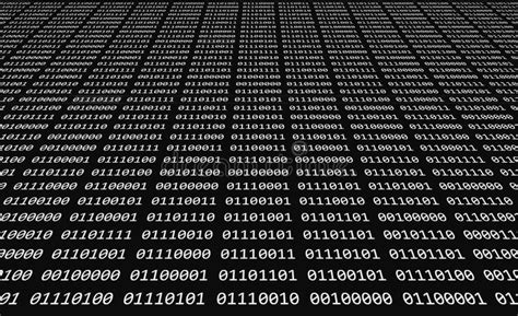 Computer Binary Code With Ones And Zeros Displayed On Black And White Digital Screen With Matrix