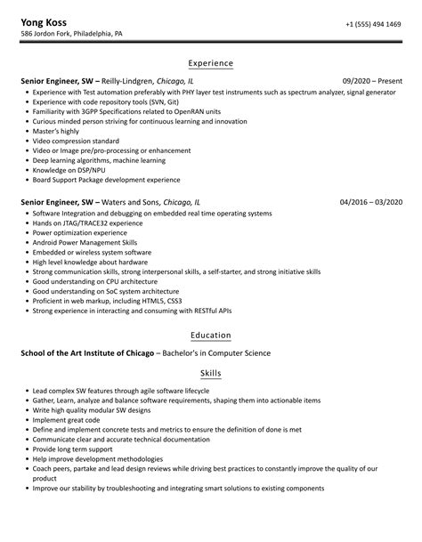 Senior Engineer SW Resume Samples Velvet Jobs