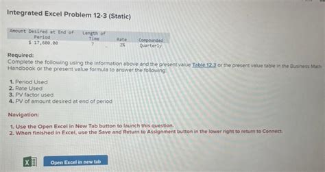 Solved Integrated Excel Problem Static Required Chegg Com