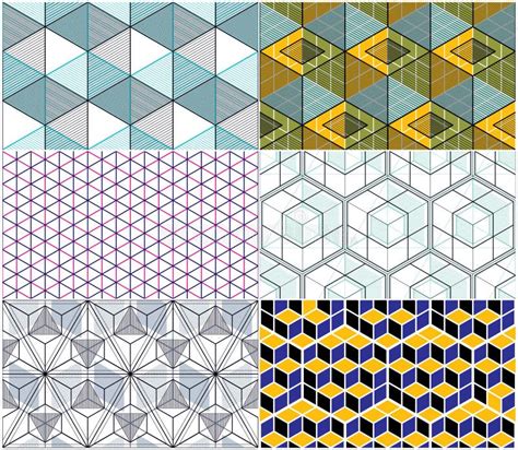 Geometric Cubes Abstract Seamless Patterns Set 3d Vector Backgrounds