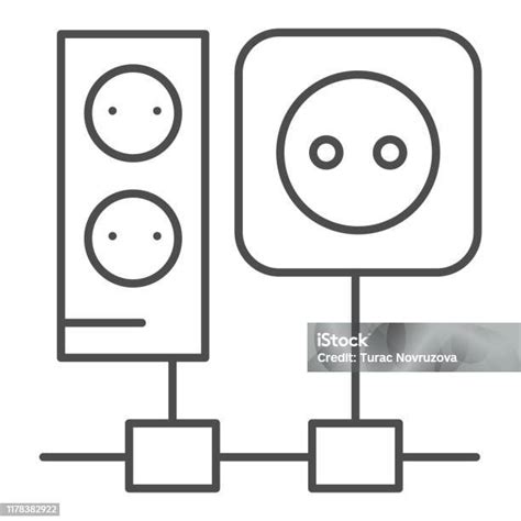 배선 얇은 라인 아이콘 콘센트 소켓 벡터 그림 흰색에 격리 웹 및 앱을 위해 디자인 된 연결 개요 스타일 디자인 Eps 10 0명에 대한 스톡 벡터 아트 및 기타 이미지