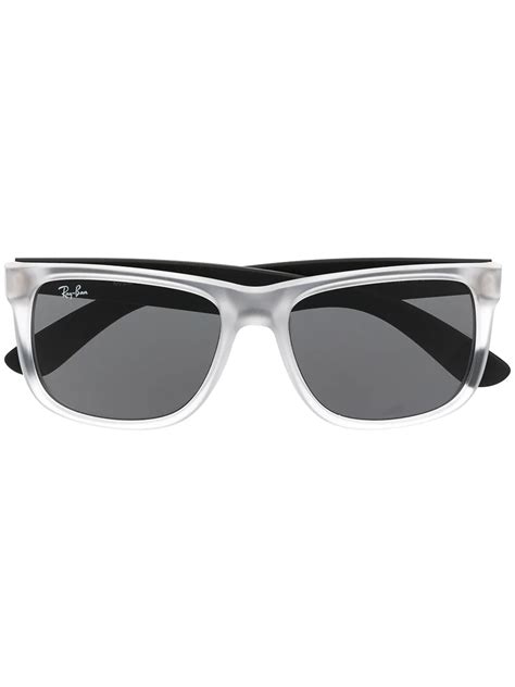 Ray Ban Justin Classic Rectangular Frame Sunglasses Grey Farfetch