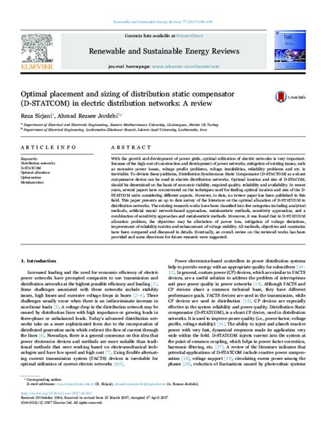 Pdf Optimal Placement And Sizing Of Distribution Static Compensator